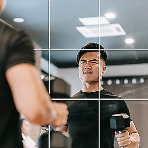 Socokici Shatterproof Full Length Wall Mirror,4Pcs Self Adhesive Acrylic 2MM Thick Mirror Tiles,12" x 12" Flexible Stick on Mirror,Non Glass Safety Mirror for Gym,Bedroom,Door,Bathroom