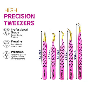 Leenax Diamond Grip Stainless-Steel Eyelash Extension Tweezers for False Lashes Extension 2D -6D Volume Tweezers. BG01 Blue,Gold