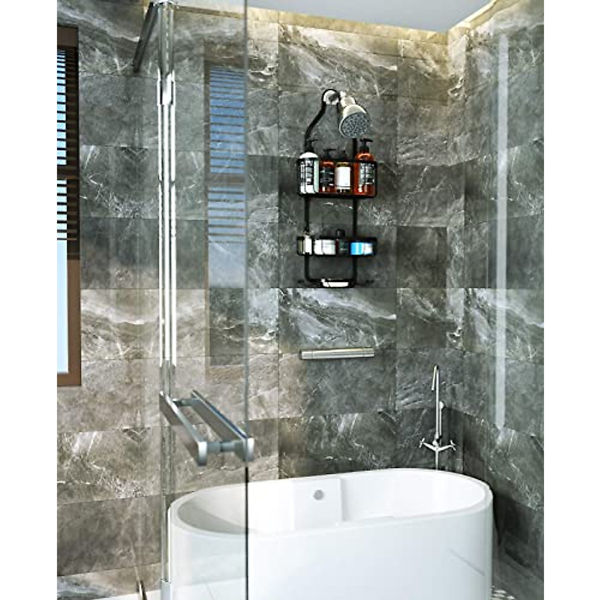 Kadolina Bathroom Hanging Shower Organizer, Over Head Shower Caddy, Adhesive Corner Shower Caddy Shelf, Bathroom Shower Organizer Shelves