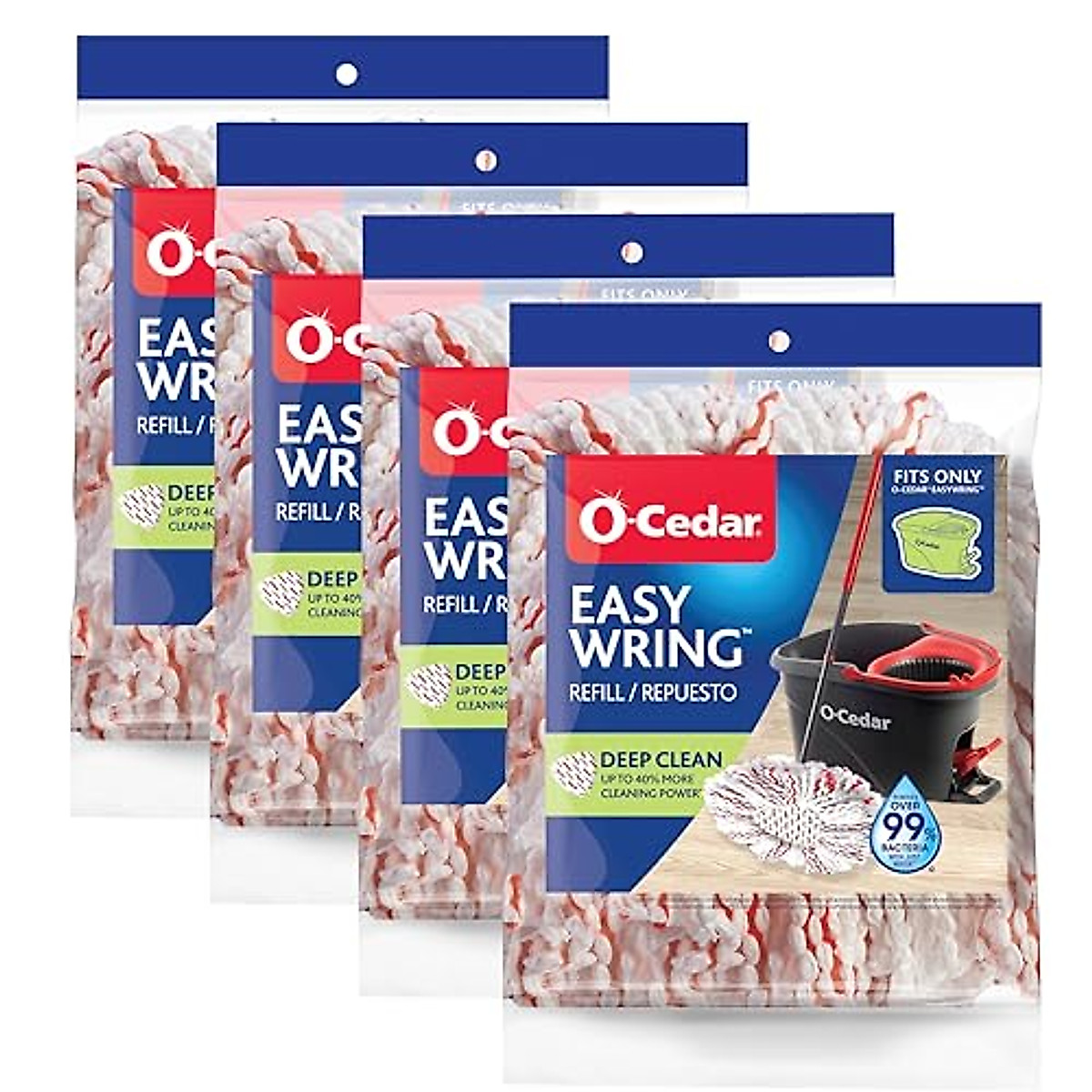 O-Cedar EasyWring Deep Clean Refill (4-Pack) | 40% More Cleaning Power | Microfiber Mop Refill Compatible with O-Cedar EasyWring Spin Mop & Bucket System