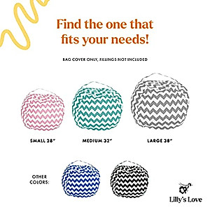 Lilly's Love - Stuffed Animal Bean Bag Storage Chair | Washable Zipper Beanbag Cover for Organizing Kids Plush Toys | Zig Zag Pattern for Boys and Girls (Grey) (Extra Large - 38" x 38" x 27")