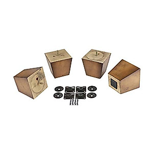 ProFurnitureParts Sandstone 4" Tall Square Tapered Wood Sofa Legs w/Anti-Skid Pads, Leg Plates Included Set of 4