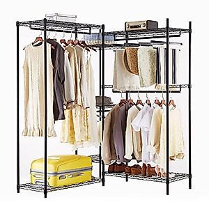 ZUNGKEA Heavy Duty Clothes Rack for Hanging Clothes, Free Standing Wire Garments Rack, 1144 LBS Closet Wardrobe Rack，L 88.5”×W 18”×H 71”, Matt Black
