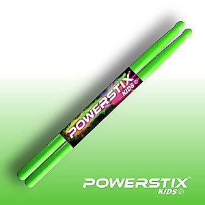 Powerstix colorful drumsticks for kids, Durable and light, specially designed for both electronic drums and acoustic drums for kids (SMALL STARS UV GREEN)