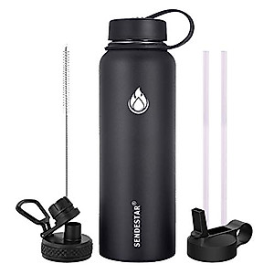 SENDESTAR Stainless Steel Water Bottle, 40 oz water bottle with 3 lids (Straw Lid), Double Wall Vacuum Insulated Leak Proof, Wide Mouth Water bottle