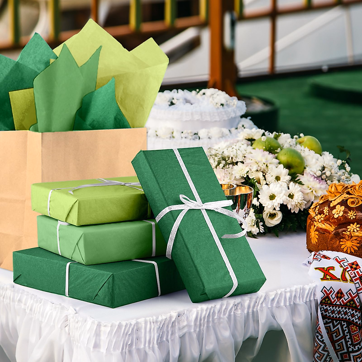 Bouiexye 60 Sheets Green Tissue Paper Multicolor Tissue Paper Bulk Gift Wrapping for DIY Art Craft Floral Birthday Baby Shower Party Festival