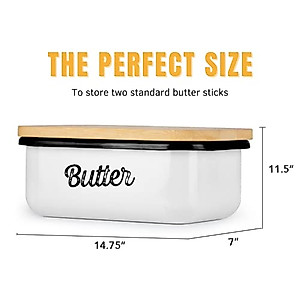 Granrosi Ceramic Butter Dish with Lid for Countertop, Butter Keeper, Butter Holder, Butter Container for Fridge, Butter Dishes, Covered Butter Dish - Farmhouse Butter Dish with Wooden Lid - White