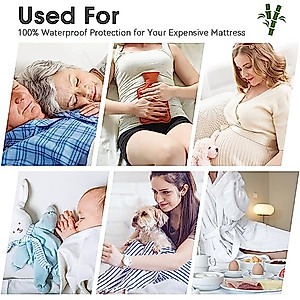 HYLEORY California King Size Waterproof Mattress Protector Viscose Made from Bamboo Cooling Mattress Pad Cover Breathable Soft 3D Air Fabric Noiseless Washable Fitted Sheet with Deep Pocket Up to 21"