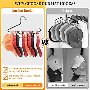 Eiito 2 Pack Hat Hangers for Closet,Hat Hangers Space-Saving,Metal Hat Racks for 20 Baseball Caps,Hat Holder for Closet Storage,Ball Cap Organizer,Black