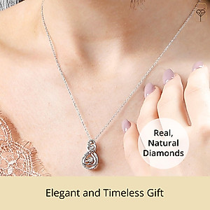 MAX + STONE 1/4 Carat Natural Diamond Two Hearts Dancing Diamond Forever Love Infinity Pendant Necklace for Women | 18” Sterling Silver Diamond Necklace for Women | Infinity Heart Necklace