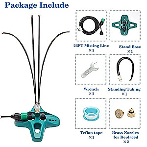 Standing Misting Cooling System 26.2FT (8M) Misting Line + 4 Brass Nozzles, Stand Mister Hose for Outside Outdoor Patio, Portable Mist Sprinkler, Garden Watering, Pet Cooling, Kids Water Playing