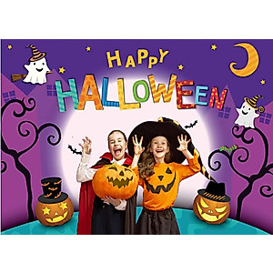 CHAIYA 7x5ft Halloween Backdrop Cartoon Halloween Photo Backdrop Pumpkin Moon Photography Backdrops Happy Halloween Party Decorations Cake Table Banner CY-137