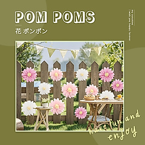 iwlorys 12Pcs Pink White Tissue Paper Pom Poms Flowers 12" 8" for Wall Pink Party Decorations Kit Girls Birthday Baby Bridal Shower Wedding Nursery Mexican Floral Garden Tea Party Centerpieces