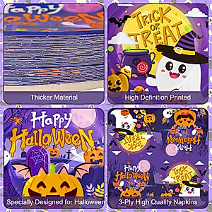 150 Pcs Halloween Plates and Napkins Sets - Cute Happy Halloween Party Supplies Tableware, Halloween Disposable Paper Plates Napkins Set for Halloween Birthday Party Decorations Favors, Serve 50