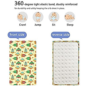 Spaceship Themed Fitted Crib Sheet,Standard Crib Mattress Fitted Sheet Soft and Breathable Bed Sheets-Baby Crib Sheets for Girl or Boy,28“ x52“,Multicolor
