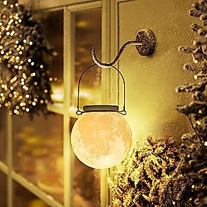 Balkwan 4.7 inches Solar Moon lamp Garden Decor Waterproof Outdoor Lanterns with LED Garden Solar Lights Patio Hanging Lights Christmas Decorations for Backyard Fence Pathway, Warm White