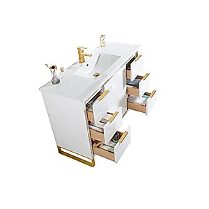 Fine Fixtures Opulence Collection 48 in. W x 20 in. D x 33 in. H Bathroom Vanity in White Matte with White Ceramic Sink - Satin Brass Hardware
