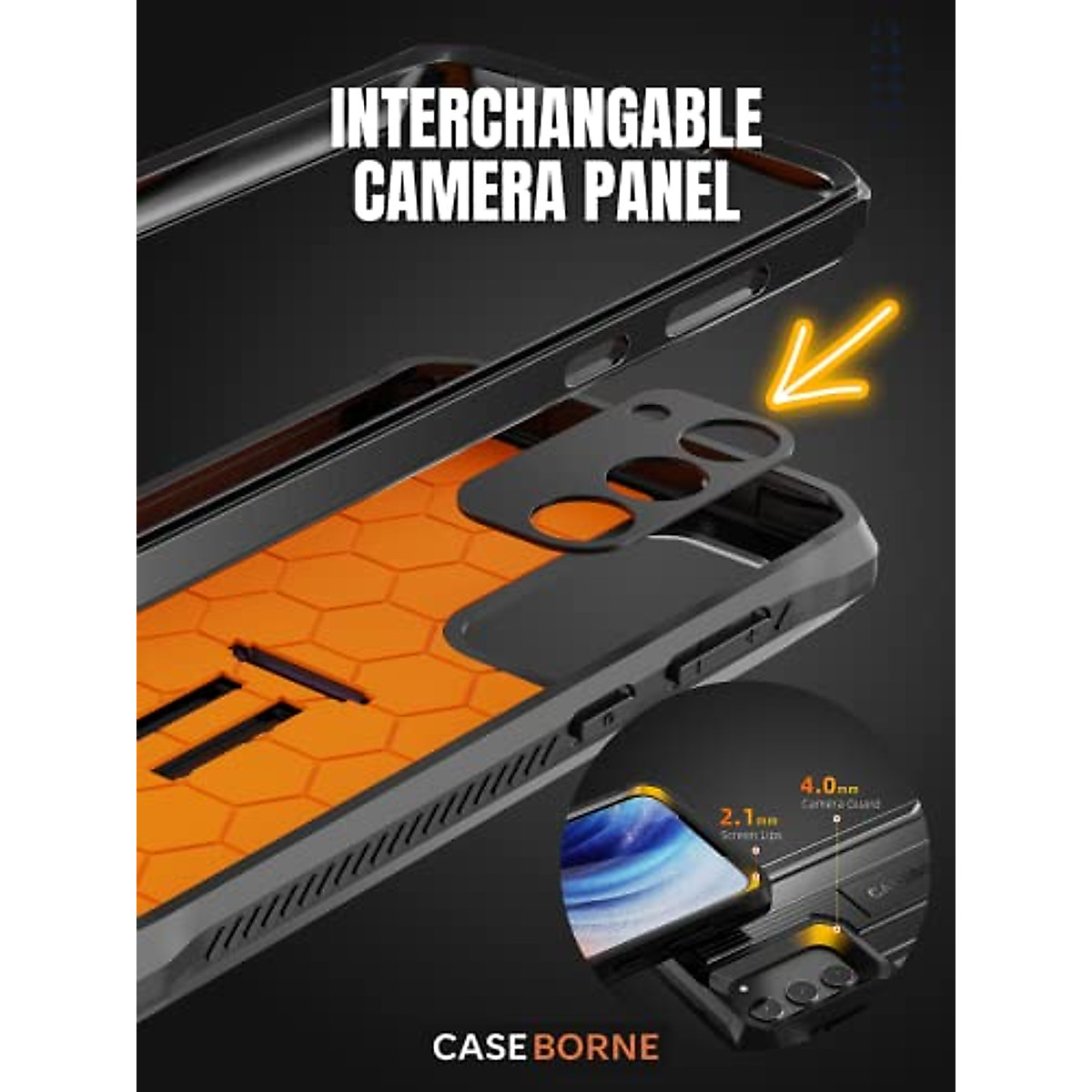 CaseBorne V Designed for Samsung Galaxy S23 5G Case (Formerly ArmadilloTek), Full-Body Multi-Layer Rugged Kickstand Protective Case Screenless- Black