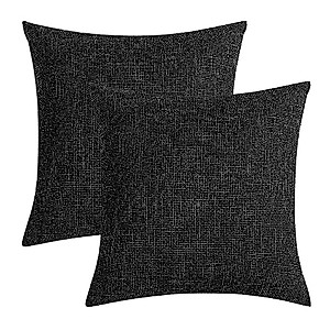 FULDGAENR Slub Linen Pillow Covers 12x12 Set of 2 for Couch Sofa, Black Rustic Woven Texture Farmhouse Decorative Throw Pillow Covers Sham Square 12 x 12 Inch Cushion Covers for Patio Home Decor