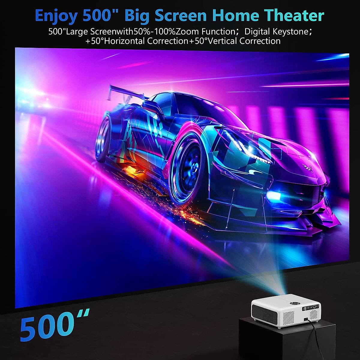 [Auto Focus/Keystone]Smart Projector 4K with Android TV.1200ANSI 4K+ Projector with WiFi 6 & Bluetooth 5.2 .Home Movie Outdoor Projector with Netfix/Prime Bulit-in,20W Speakers,50%Zoom.500"display