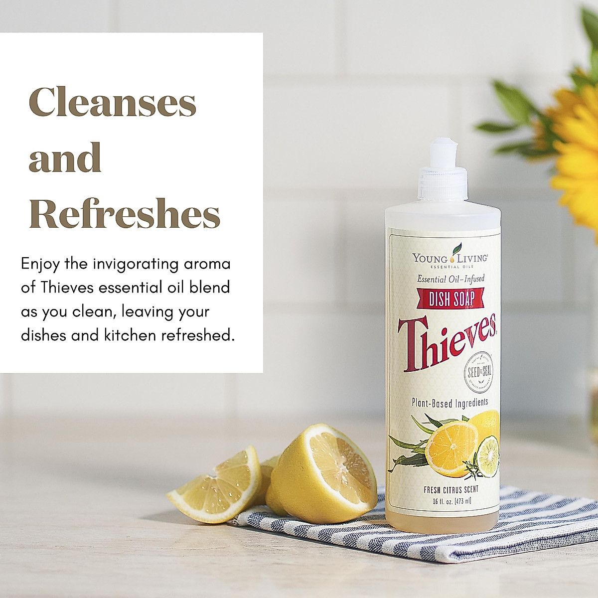Young Living Thieves Essential Oil Infused Dish, 12fl.oz Bottles, Gentle on Hands, and has a Fresh, Citrus Scent, Soap Dispenser, Bathroom Accessories