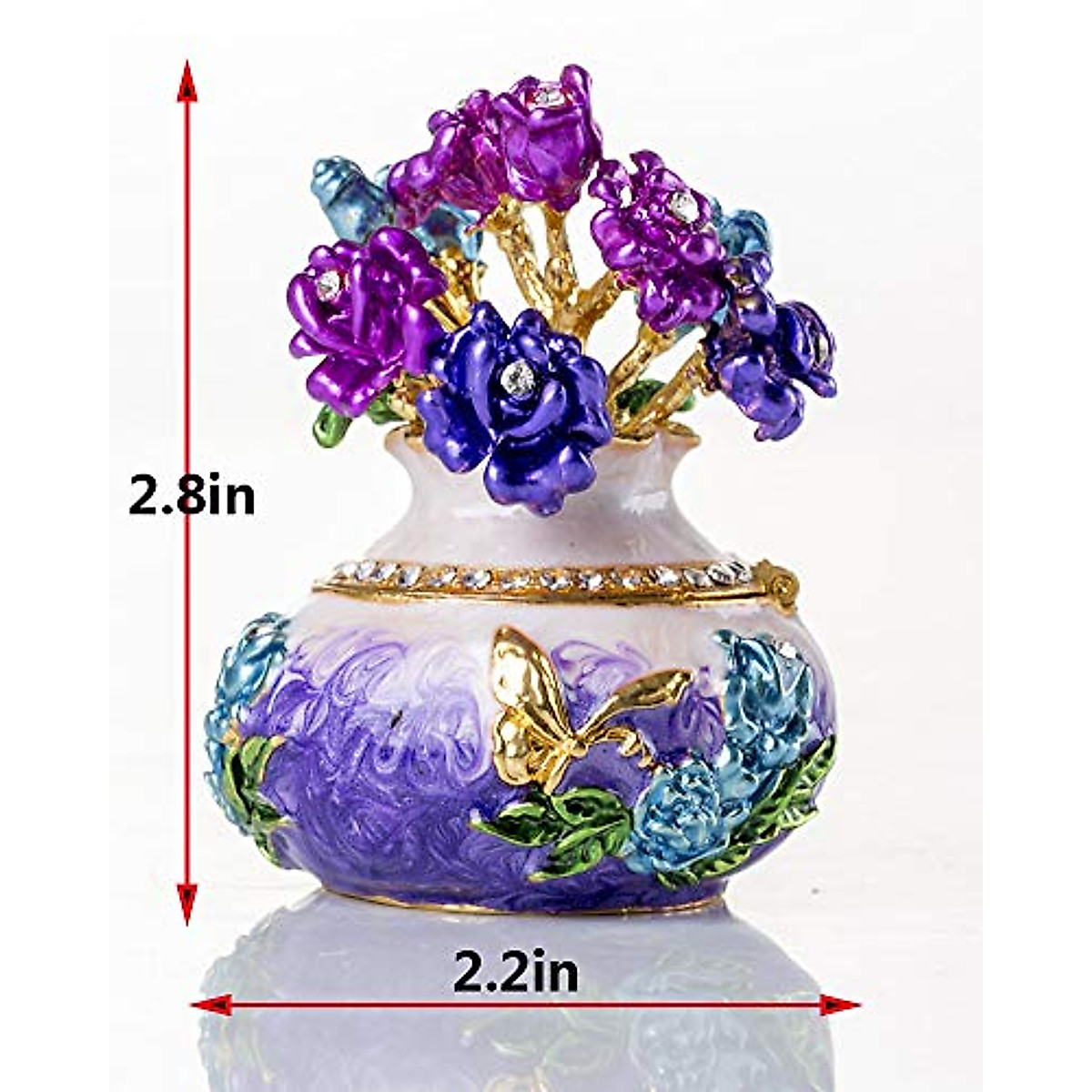 SEVENBEES Hand Painted Rose Flower Figurine Jewelry Trinket Box