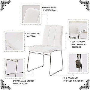 Dining Table Set for 4, Modern Kitchen Table and Chairs Set for Small Space, Round Glass Dining Room Table and Faux Leather Dining Chairs Dining Room Set of 5 Pieces - White