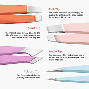 Velodios Tweezers for Women and men, Professional Precision Tweezers for Eyebrows, Pointed and Slant Tweezers for Facial Hair, Splinter and Ingrown Hair Removal, Stainless Steel Tweezers Set
