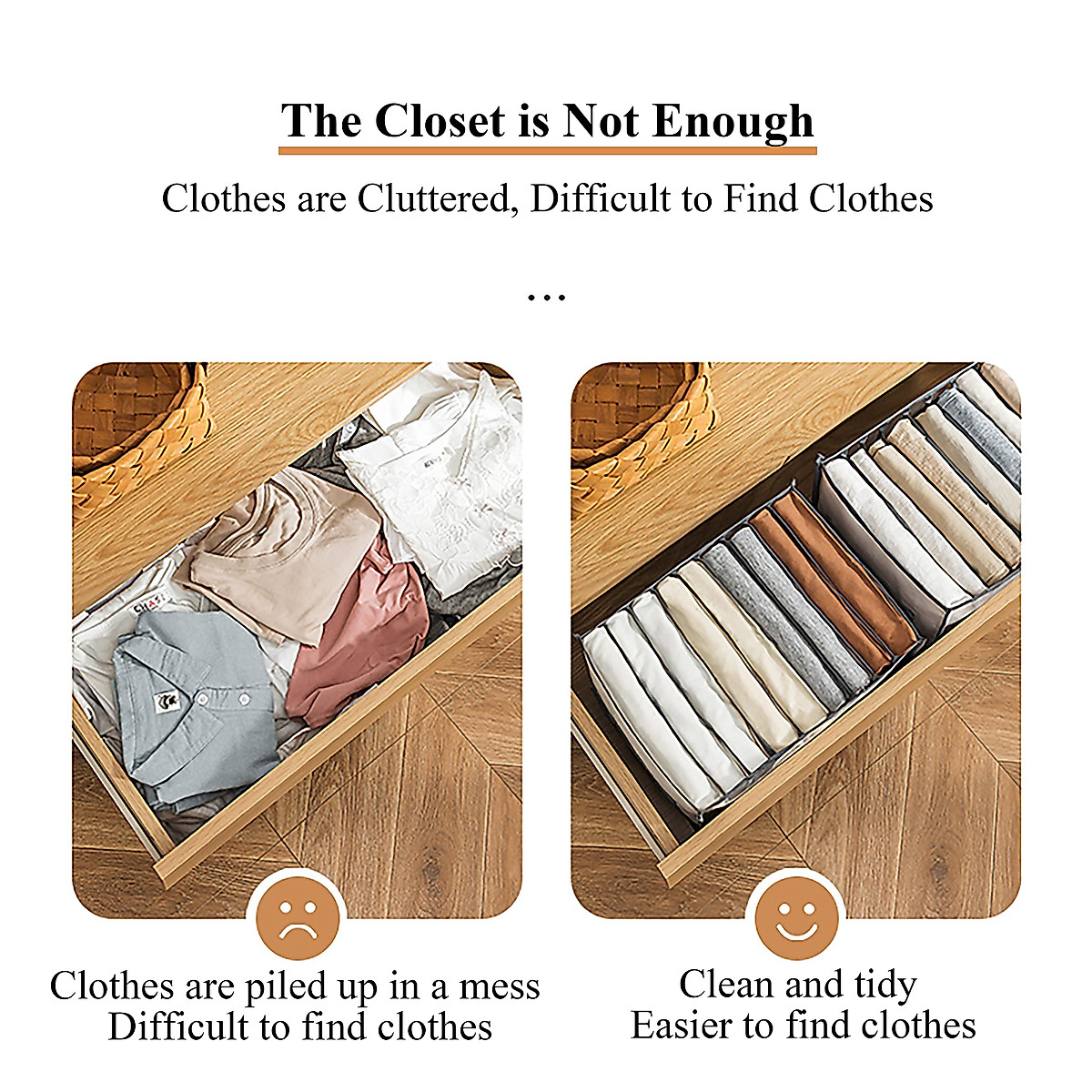 2PCS Extra-large Clothes Drawer Organizers, Foldable Wardrobe Clothes Organizer, 6 Grids Clothes Storage Box for Sweater, Coat -White