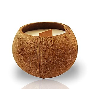 Tropical Coconut Candle with Wooden Wick - Coconut Scented Coconut Shell Candle Made with Real Hollow Coconut Shells - Great Beach Scented Candle Coconut and Relaxing Bath Decor (Coconut Scent)