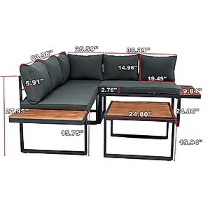 CABSETT 4 Piece Outdoor Furniture Set, L-Shaped Patio Wicker Sectional Sofa Seating Group Conversation Sets Built-in Side Tables and Cushions Suit for Gathering, Rustproof & Weatherproof, Dark Gray