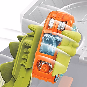 Hot Wheels Dino Coaster Attack Playset with Roller Coaster, Stegosaurus Dinosaur Challenge & One 1:64 Scale Vehicle for Kids 4 to 8 Years Old, Connects to Other Sets