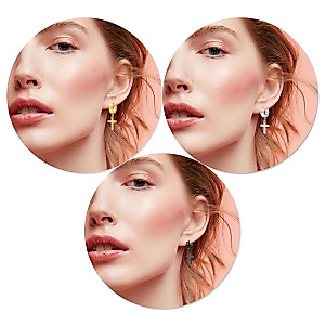 TXPFF 3 Pairs of Cross Earrings Dangle Hinged Men Earrings Stainless Steel Cross hoop Earrings for Men and Women,Silver,Gold,Black(small）