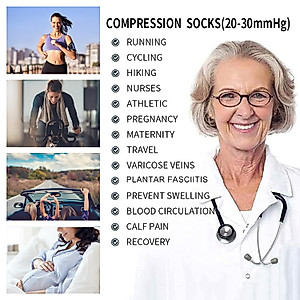 Junely Easter Compression Socks for Women 20-30 mmhg Knee High for Running Work Support Nurses Pregnancy Travel Sports Swelling White