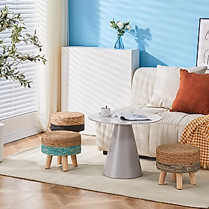 Cpintltr Foot Stool Natural Seagrass Hand Weave Poufs Round Ottoman for Couch Desk Soft Step Stool Padded Foot Rest with Non-Skid Pine Legs for Hallway Office Lounge Natural