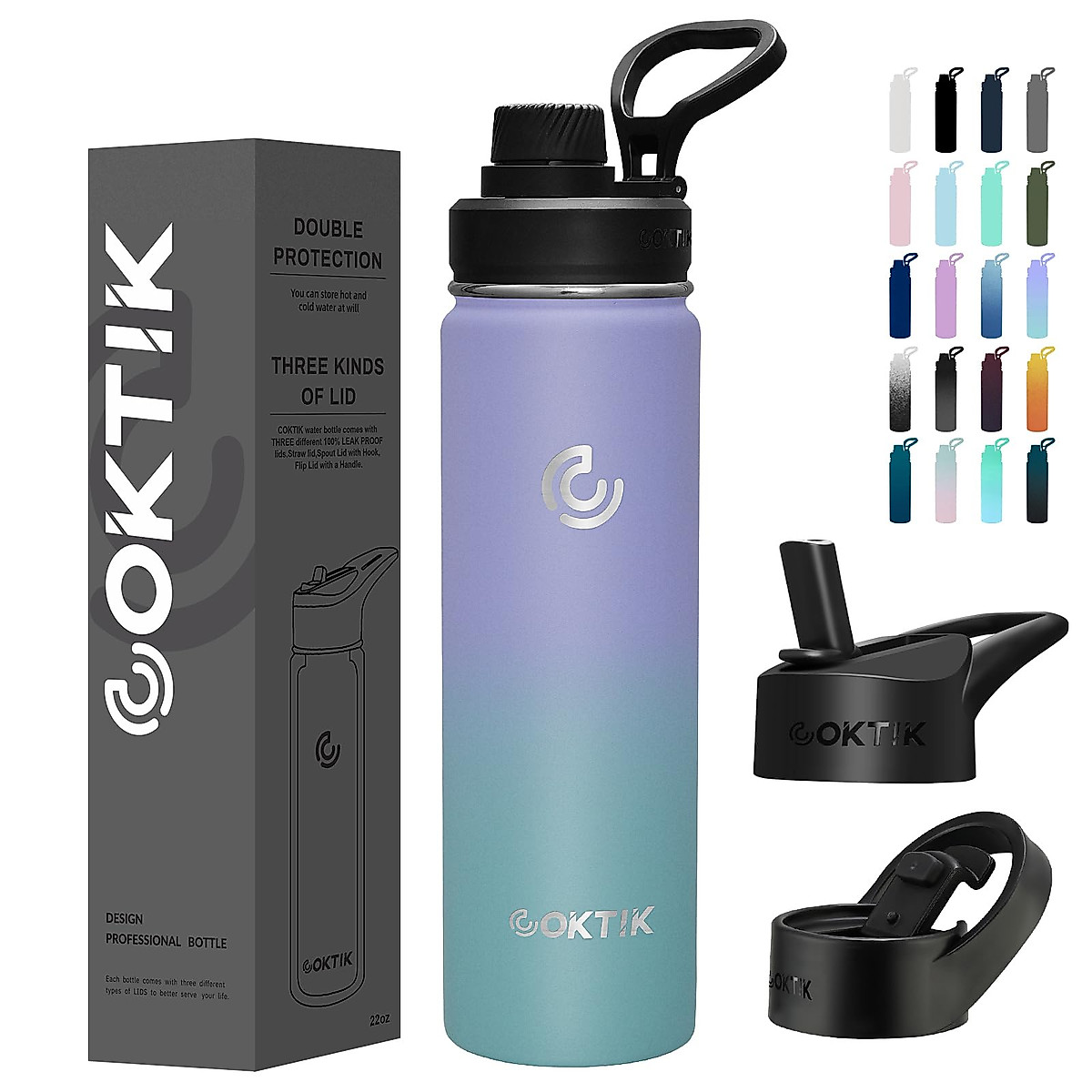 COKTIK Insulated Stainless Steel Water Bottle With Straw Lid, 22 oz Wide Mouth Double Wall Vacuum Insulated Water Bottle Leakproof Lightweight for Hiking, Biking, Running(Sweet Candy)