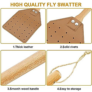Dirza Leather Fly Swatter for Indoors/Outdoors, Heavy Duty Flyswatter with Walnut Wood Handle 19.7" Long Fly swatted Manual for Bug, Flies, Bees, Mosquitoes