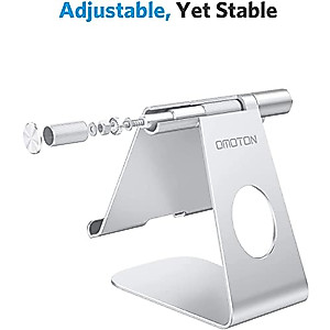 OMOTON Tablet Stand Holder Adjustable, T1 Desktop Aluminum Tablet Dock Cradle Compatible with iPad Air/Mini, iPad 10.2/9.7, iPad Pro 11/12.9, Samsung Tab and More, Silver