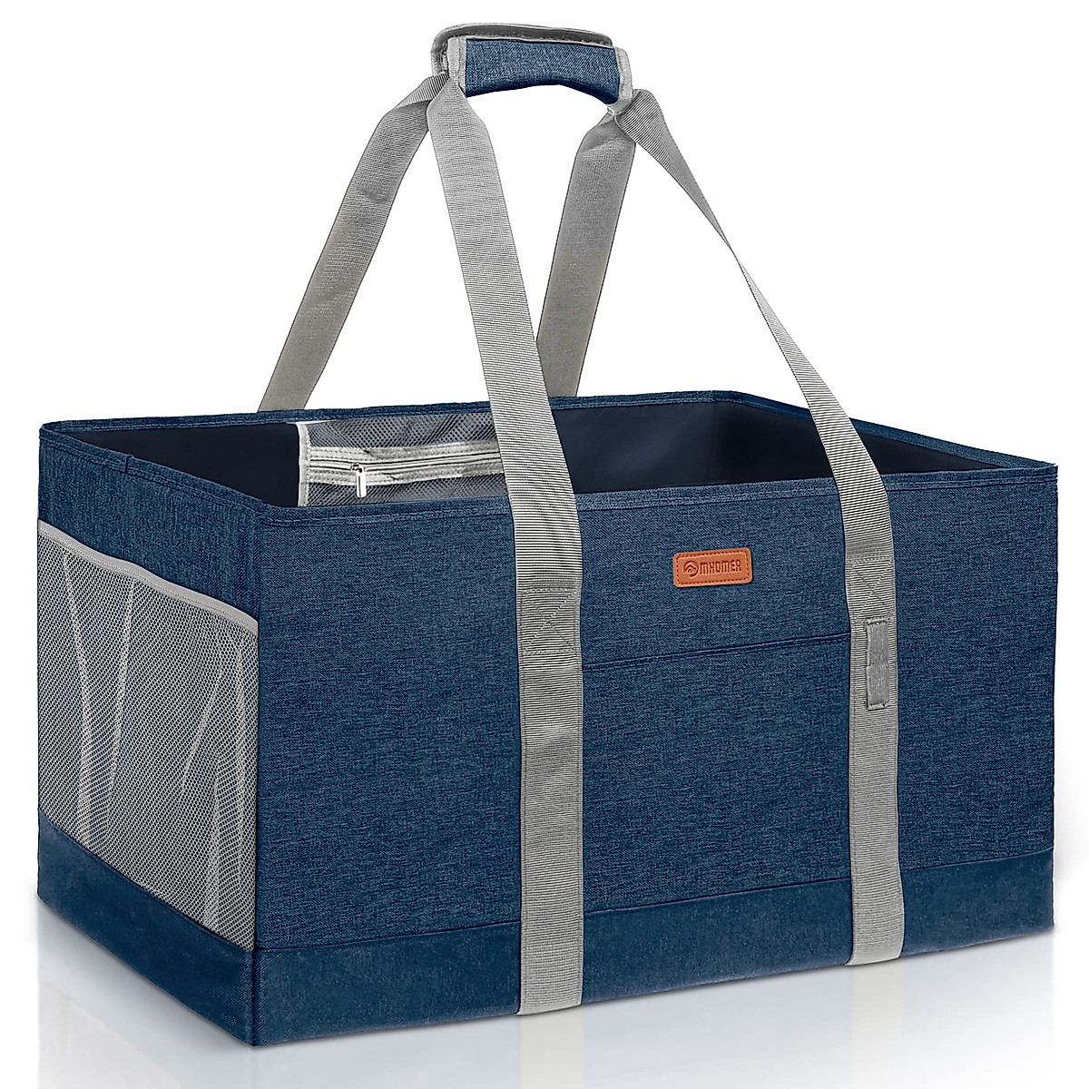 MHOMER Reusable Grocery Bags Extra Waterproof Large Utility Tote Bag with Carrying Handles Foldable Shopping Bags for Storage Space Saving Reinforced Bottom Durable Oxford Fabric Blue