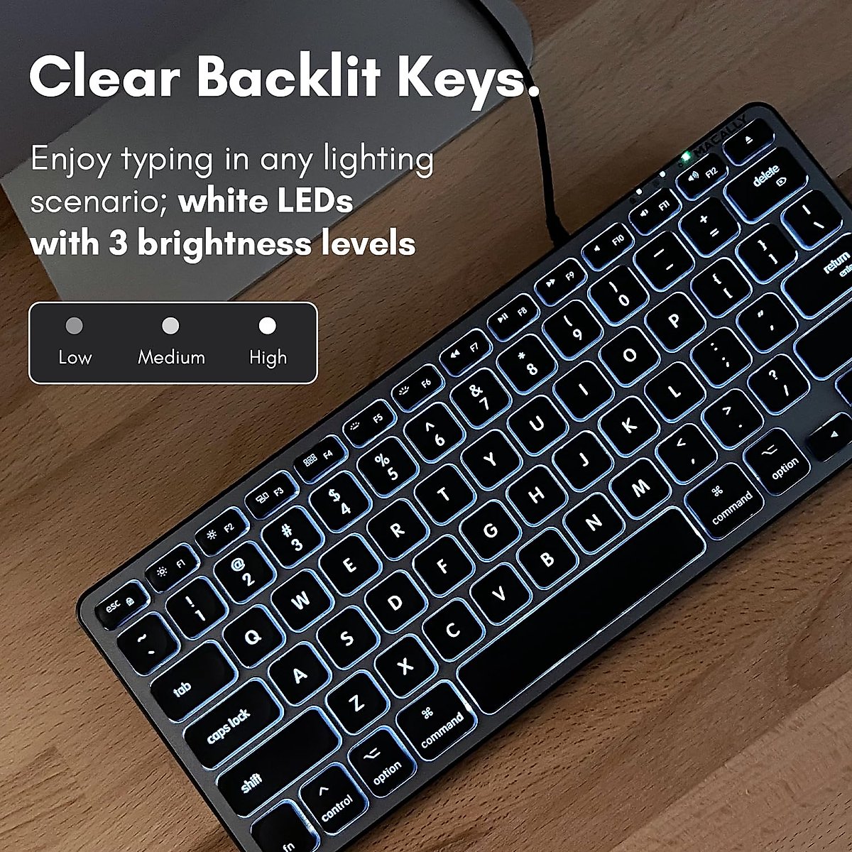 Macally Backlit Wired Keyboard for Mac | Compatible Apple Keyboard (Small and Compact) Comfortable All Day Typing USB Keyboard for MacBook Pro/Air, iMac, Mac Mini/Pro (Space Grey)