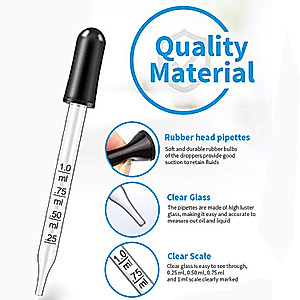 20pcs 1ml Glass Dropper,Essential Oil Dropper Pipette, Straight-Tip Calibrated Glass Medicine Dropper.