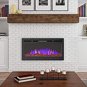 Northwest 36-Inch Electric Fireplace - Wall Mount or Recessed Heater with Front Vent, LED Colors, Brightness and Media Options, and Remote (Black)