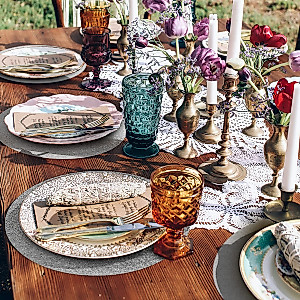 50 Pieces Silver Glitter Paper Place Mats Sparkle 14'' Round Disposable Table Mats Silver Sequin Doilies Decorative Placemats for Wedding Banquet Party Home Dining Tableware