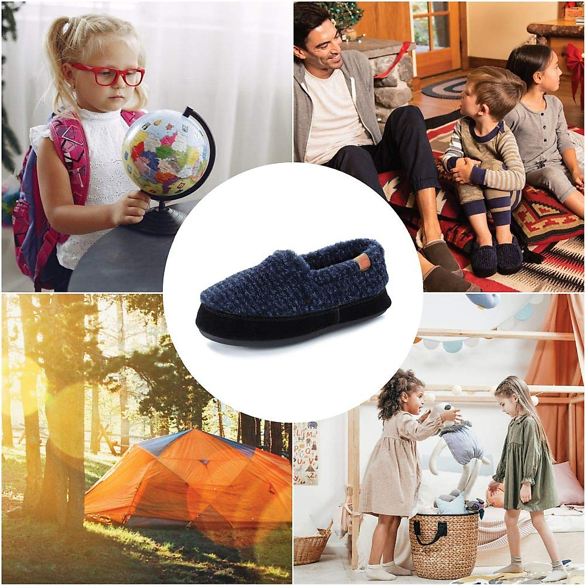 Acorn Kids' Moc Slipper, Blue Check, 3-4 Big Kid