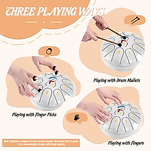 Steel Tongue Drum - 11 Note 6 Inch Tongue Drum Instrument - Hand Pan Drums with Music Book, Steel Handpan Drum Mallets and Carry Bag, C Major for Meditation or Yoga,Gift for Kid or Adults(White)