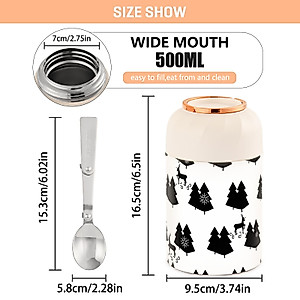 JUNZAN Black Christmas Tree Deer Kids Womens Insulated Food Jar Containers with Spoon 17oz/500ml Containers To Keep Food Hot Stainless Steel Vacuum Food Warmer Thermo Container for Hot/Cold Food