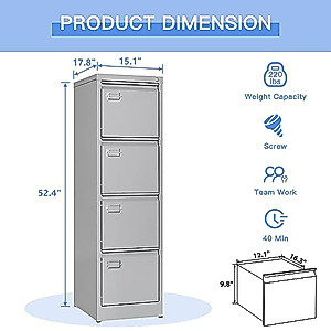 Yizosh 4 Drawer File Cabinet with Lock, Filing Cabinets for Home Office, Metal Locking Office File Storage Cabinets with Drawers, Vertical Small Filing Cabinet Organizer for Legal/A4