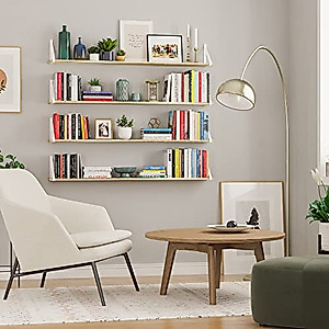 Wallniture Bora Long Floating Shelves, 48"x6" Wall Bookshelf Living Room, Bathroom & Kitchen Wall Mounted Shelves, Rustic Wall Shelves for Bedroom, Wall Shelf Set of 4, Burnt