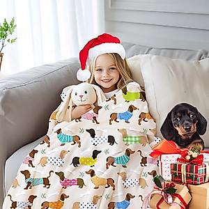 BUYYET Cute Dachshund Decor Fleece Flannel Animals Blanket Wiener Dog Dachshund Gifts Blanket for Women Lightweight Soft Cozy Throw Blanket for Bed Couch Travel Outdoor 40''x 50'' for Kids/Child