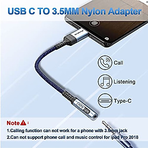 USB C to 3.5mm Jack Headphone Adapter, LcueGuk Type C to Aux Audio Dongle Cable,Hi-Res Adapter Compatible with Pixel 6 5XL, Samsung Galaxy S22 S21 Ultra Z Flip Note 20，iPad Pro2021-32bit/384khz-Blue